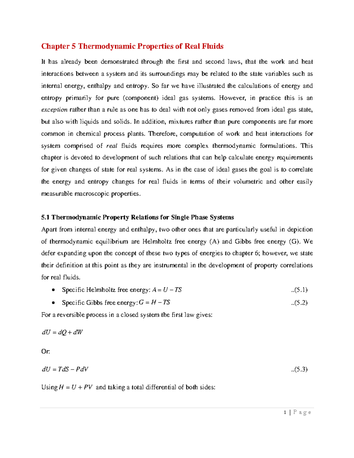 Chapter-5 - Chapter 5: Thermodynamic Properties of Real Fluids ...