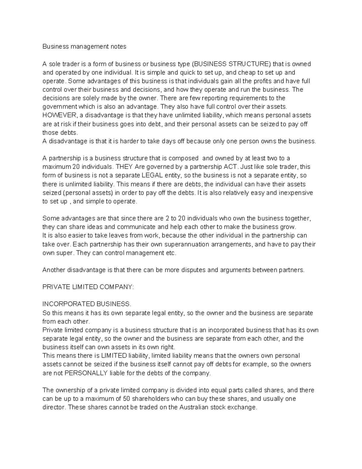 Business management notes - It is simple and quick to set up, and cheap ...