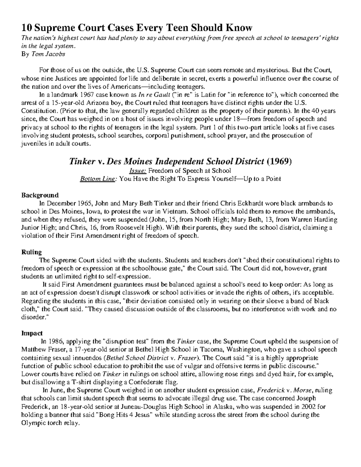 Supreme Court Cases Every Teen Should Know P 1-2 - 10 Supreme Court ...