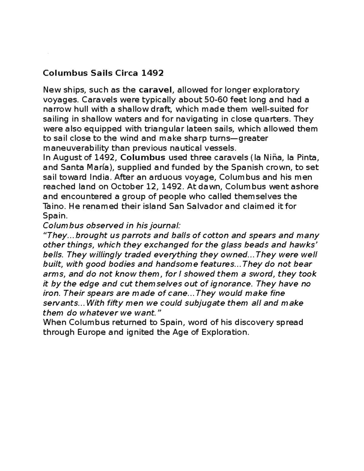 1.3 European Exploration in the Americas - Columbus Sails Circa 1492 ...