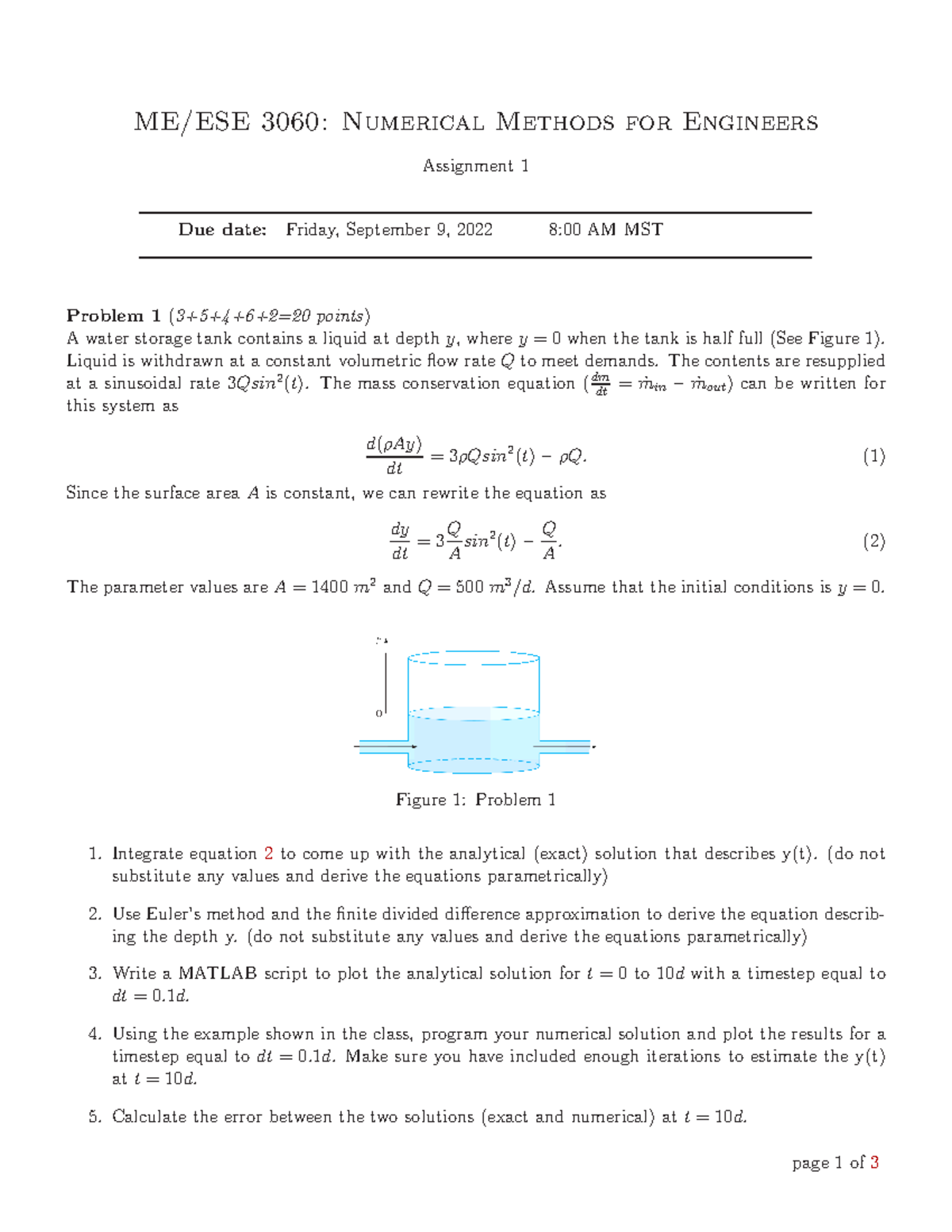Assignment 1 - study help - ME/ESE 3060: Numerical Methods for ...