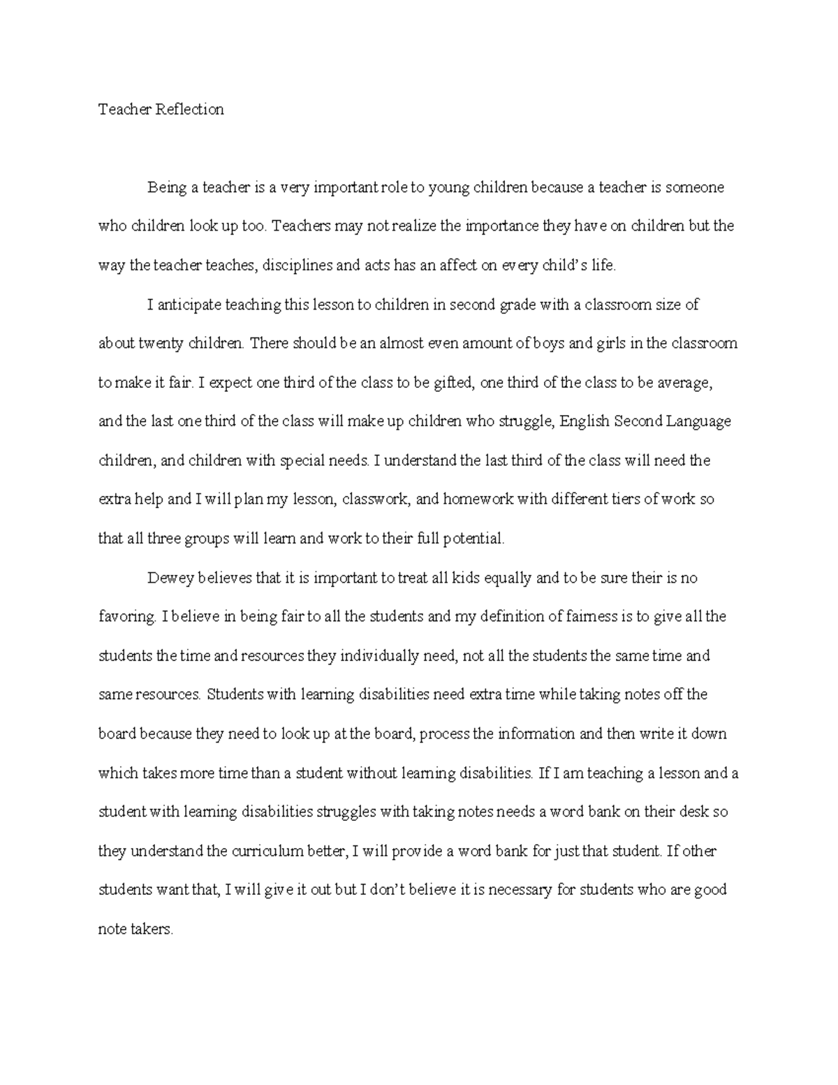 Reflection Lesson Plan - Teacher Reflection Being a teacher is a very ...