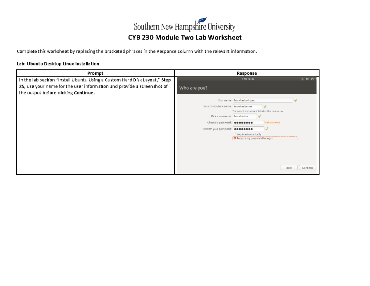 CYB 230 Module Two Lab Worksheet Franchesko Lopez - CYB 230 Module Two ...