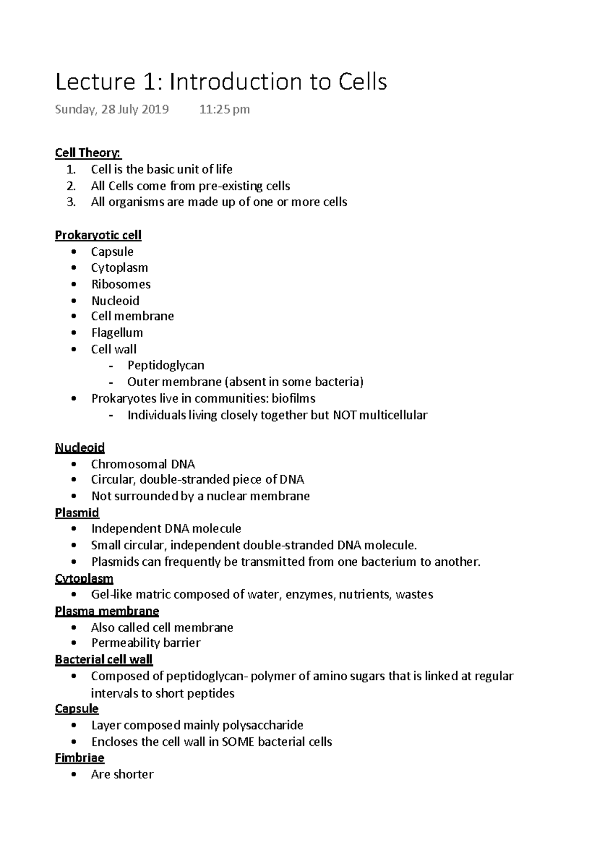 Lecture 1 - Introduction to Cells - Warning: TT: undefined function: 32 Cell Theory: 1. Cell is ...