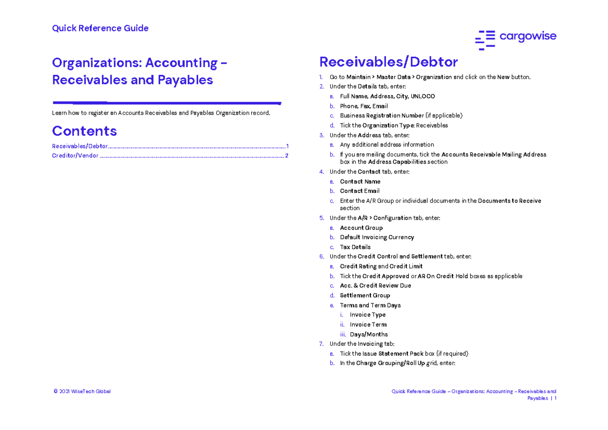 Accounting - receivables and payables - Quick Reference Guide © 2021 ...