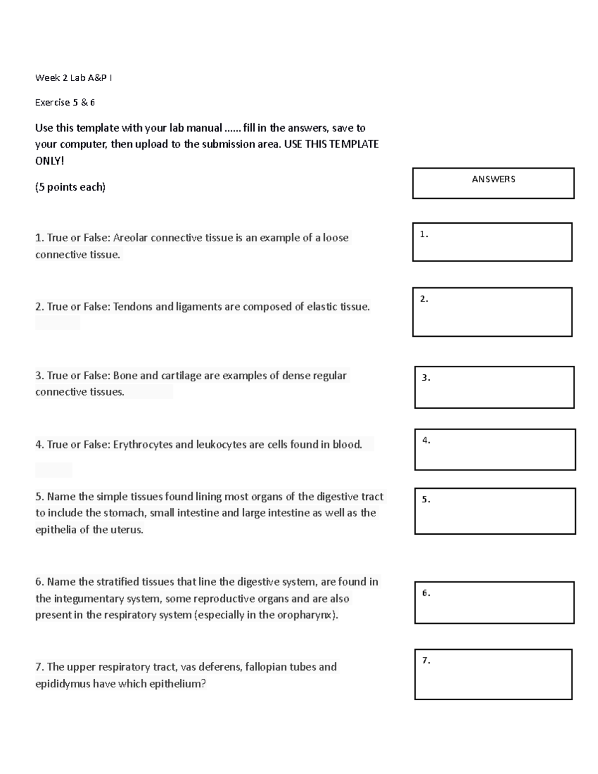 Anatomy 1 - Week 2 Lab Updated (26) - Week 2 Lab A&P I Exercise 5 & 6 ...