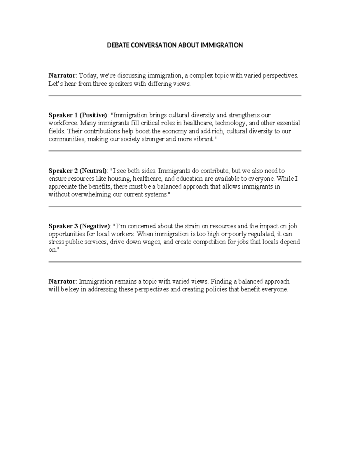 Debate Conversation About Immigration - DEBATE CONVERSATION ABOUT ...