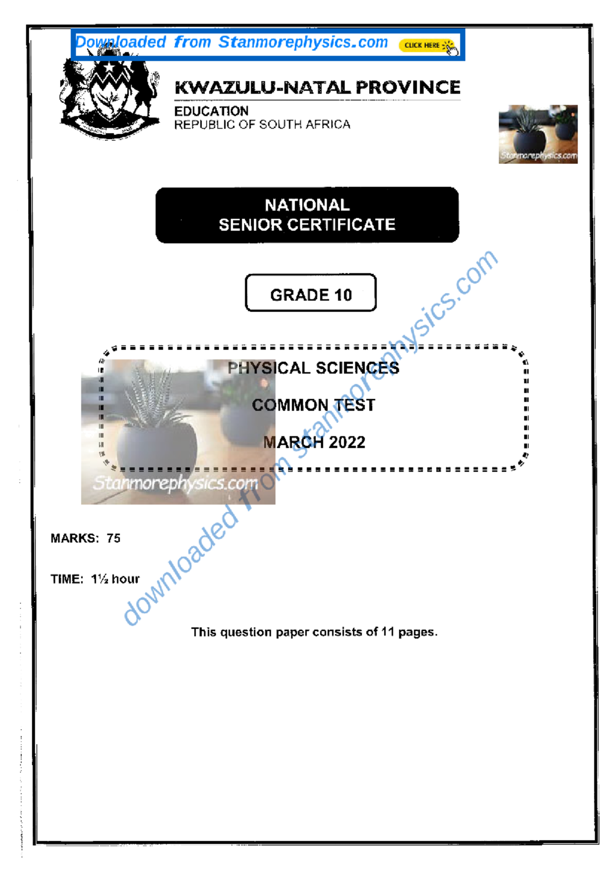 Physical Science Grade 10 March 2022 QP and Memo - Studocu