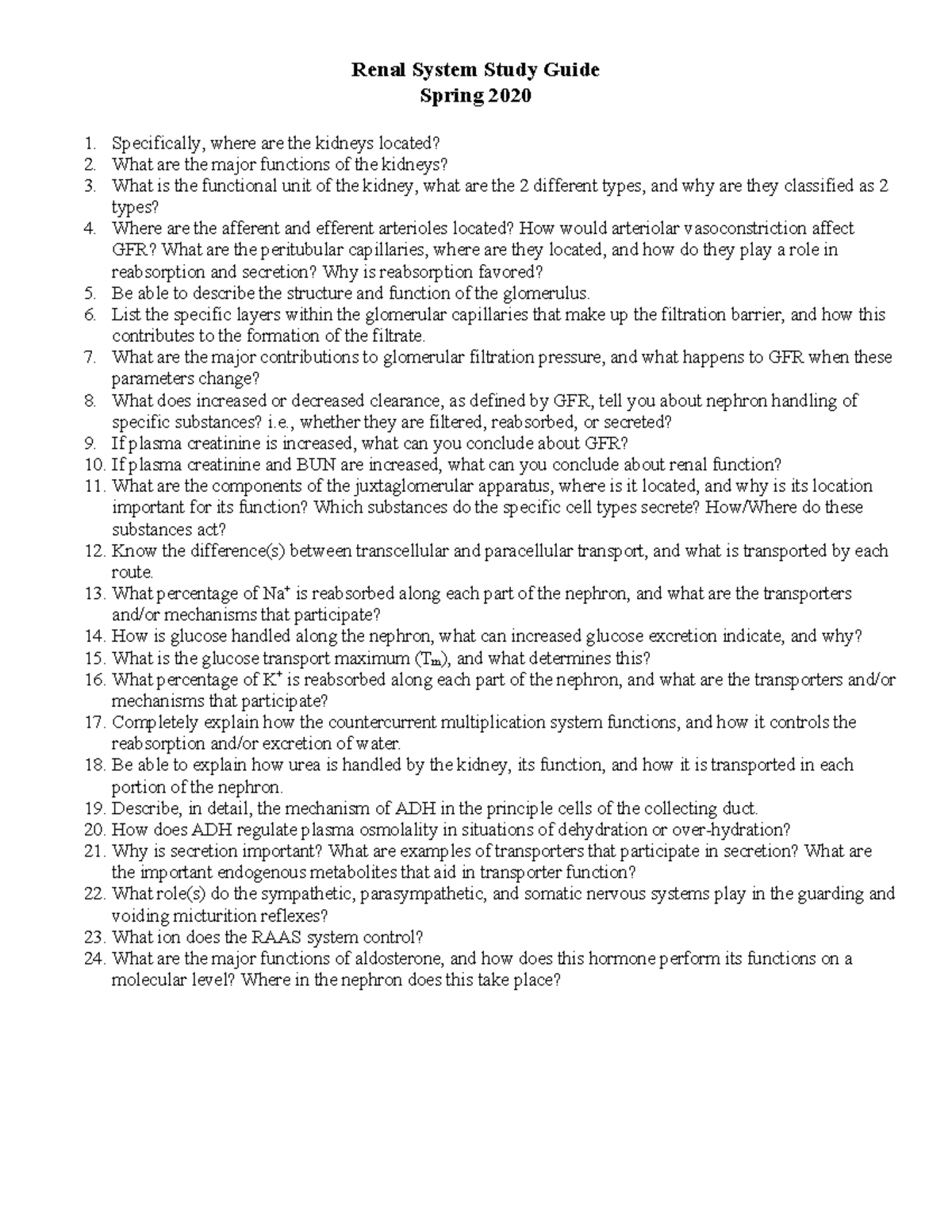 Renal System Study Guide 2020 - Tagged - PAS 527 - MCPHS University ...