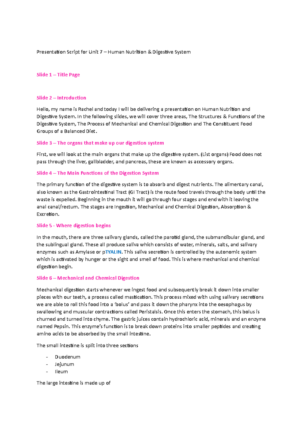 Presentation Script Final - Presentation Script for Unit 7 – Human ...