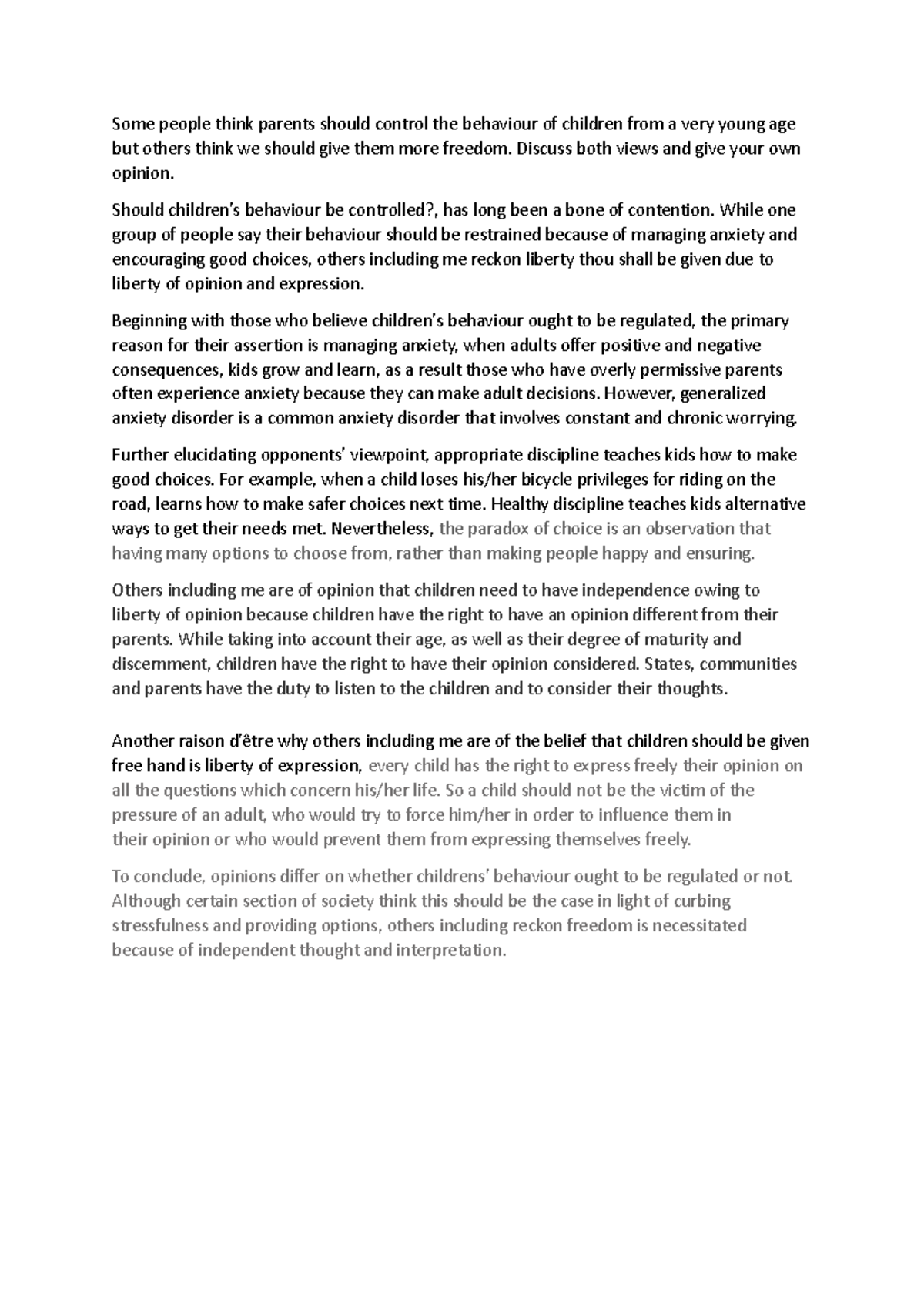 Children behaviour - Essay - Some people think parents should control ...