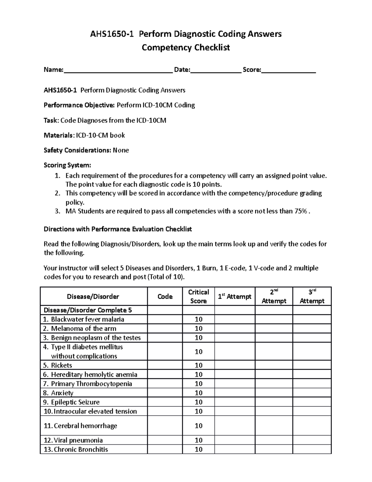 AHS1650-1+Diagnostic+Coding+Competency - AHS1650-1 Perform Diagnostic Coding Answers Competency ...