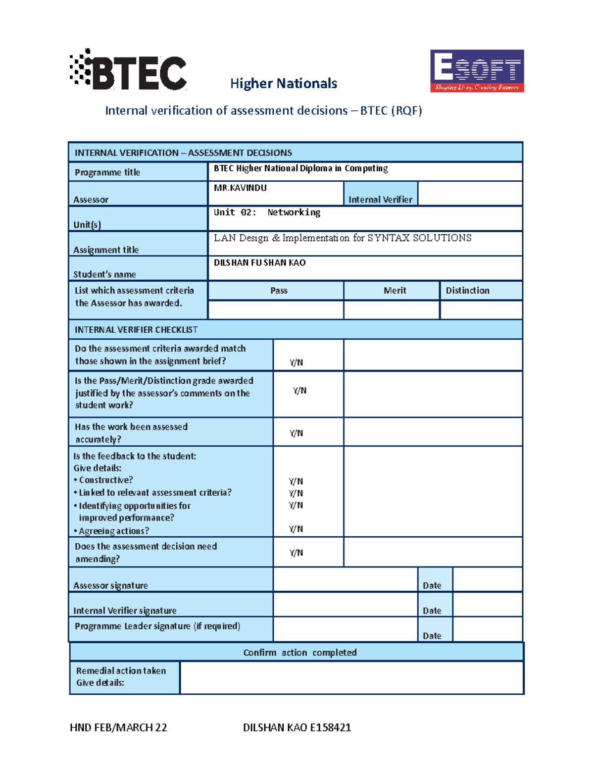Netwoking Resubmit Networking Assignment Higher Nationals Internal Verification Of