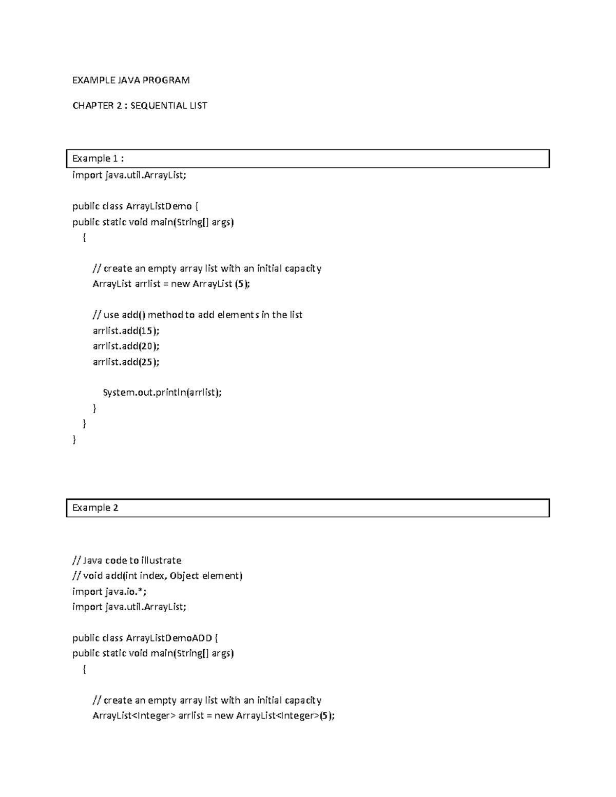 Sequential List - EXA M PLE JA VA PROGRA M CHA PTER 2 : SEQU ENTIA L ...