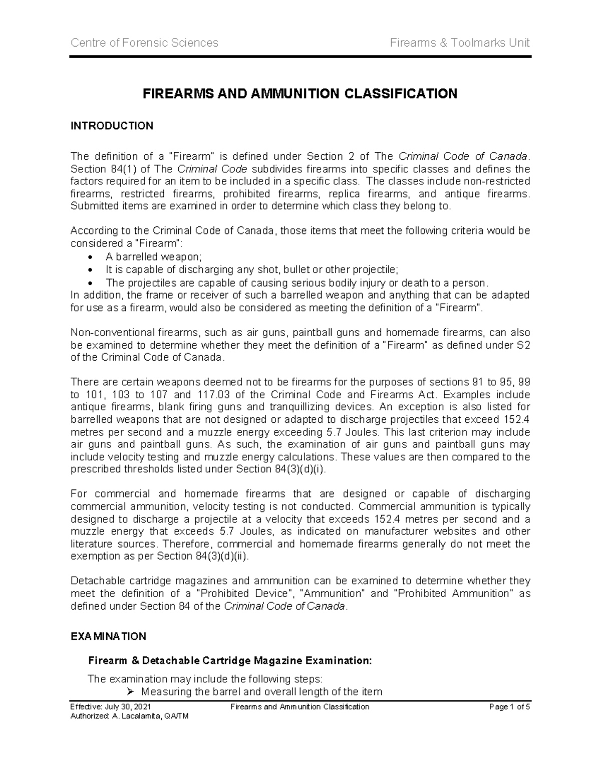 Firearms and Ammunition Classification (July 30, 2021) - Effective ...