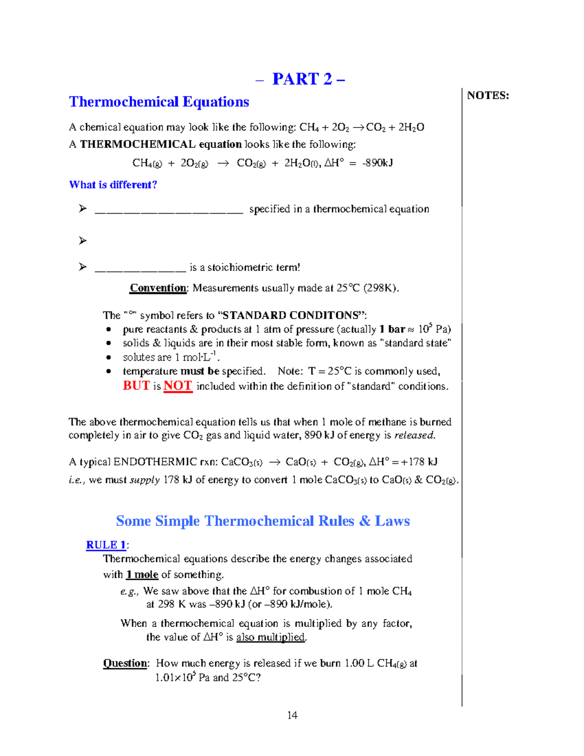Thermodynamics Part2 - – PART 2 – NOTES: Thermochemical Equations A ...