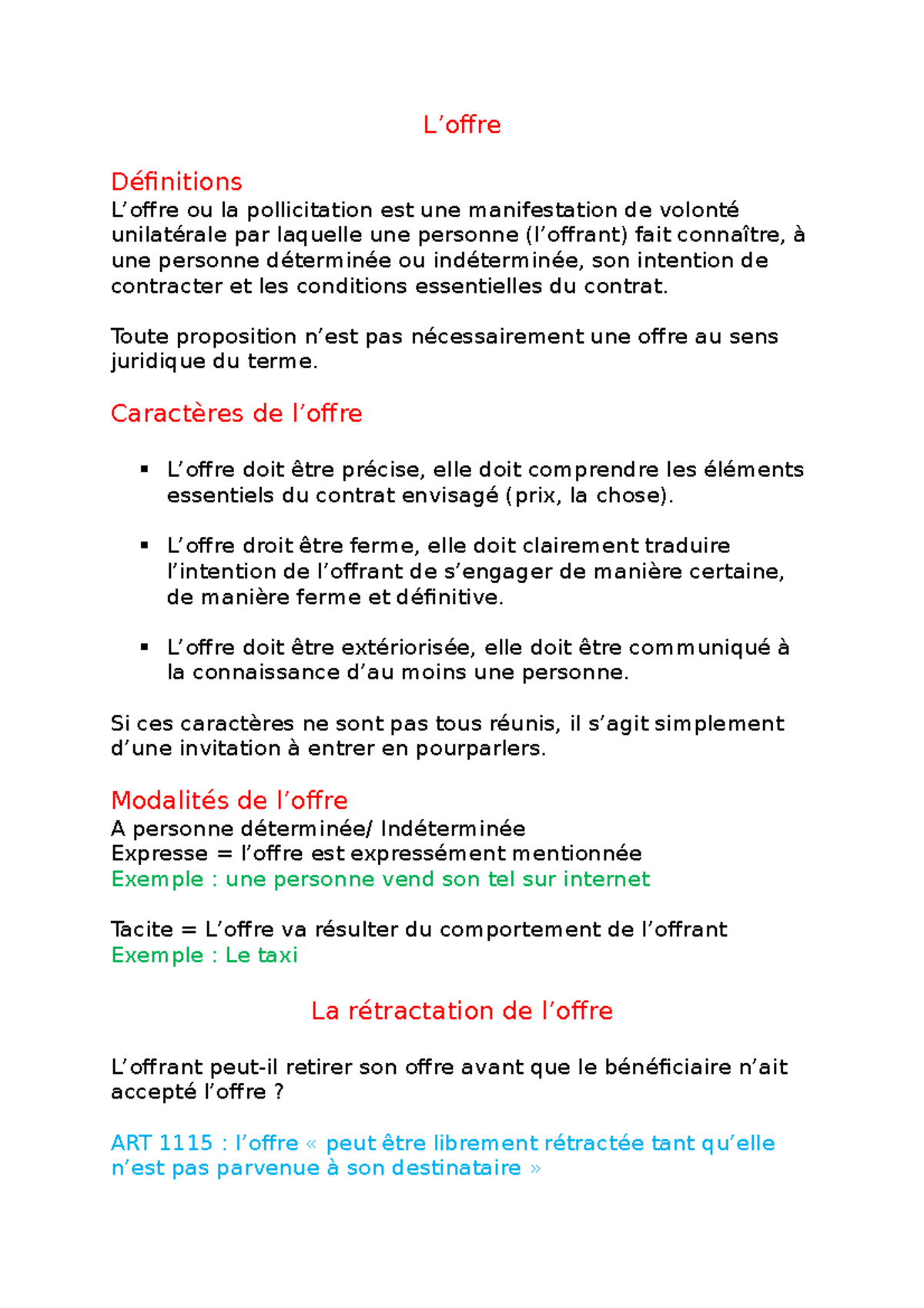 L' Offre - L’offre Définitions L’offre ou la pollicitation est une ...
