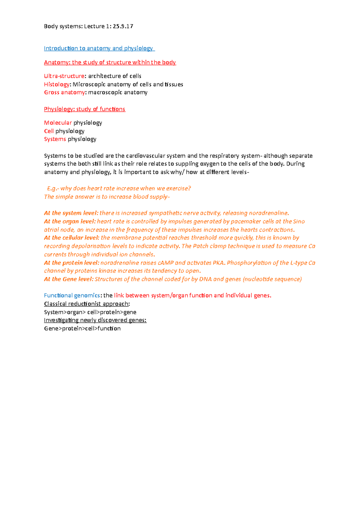 Lecture 1 Introduction to anatomy and physiology - Body systems ...