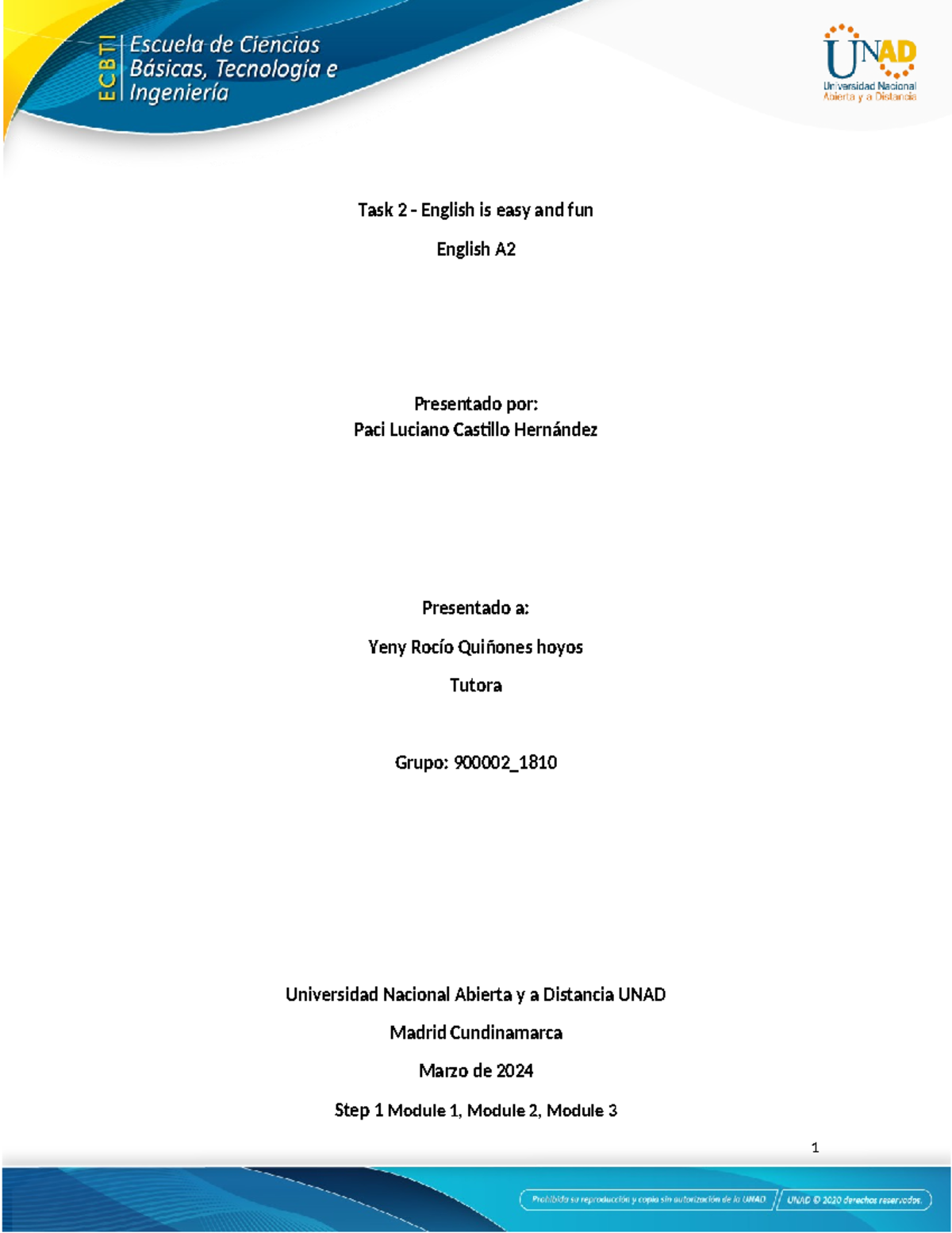 Activity English A2 - Task 2 - English is easy and fun English A ...