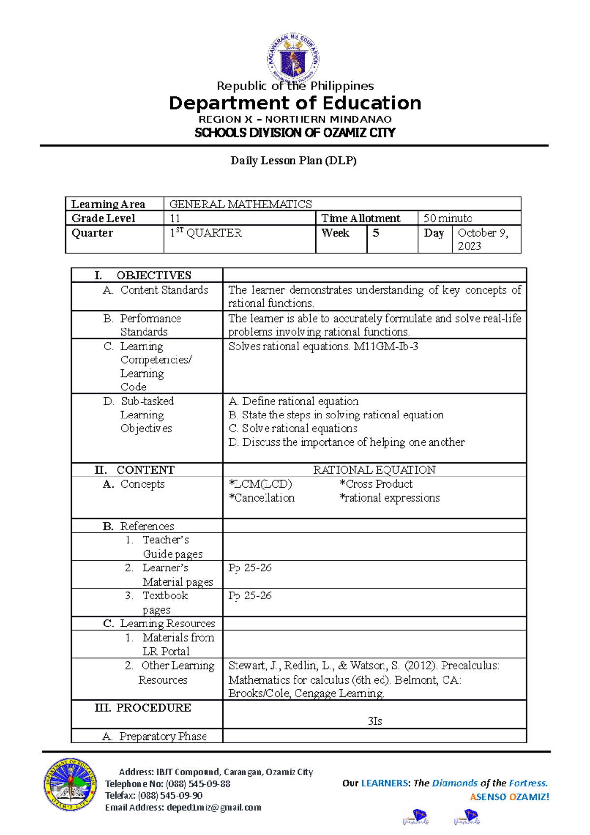 lesson plan on solving rational equations - Department of Education ...