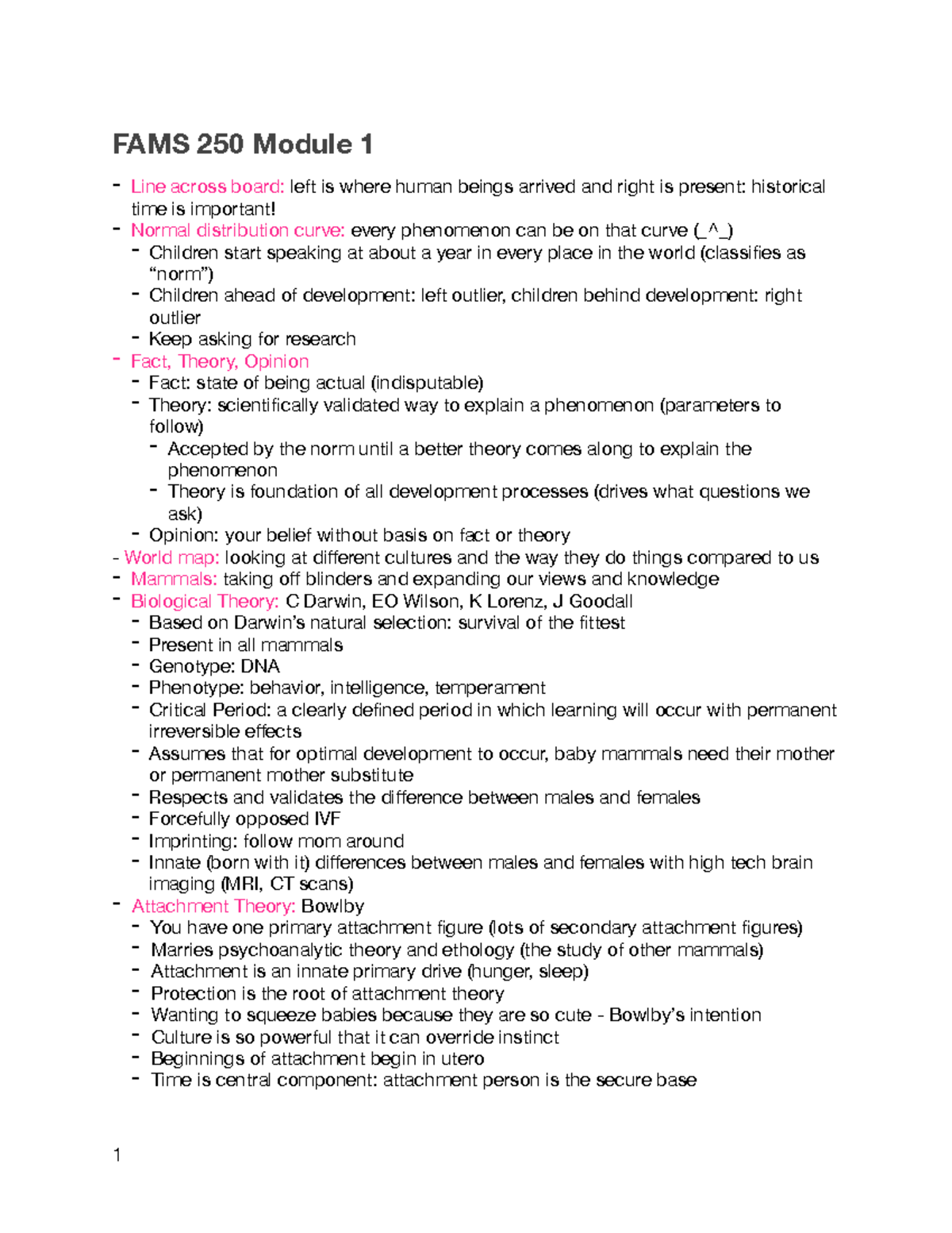Module 1 - Notes - FAMS 250 Module 1 - Line across board: left is where ...