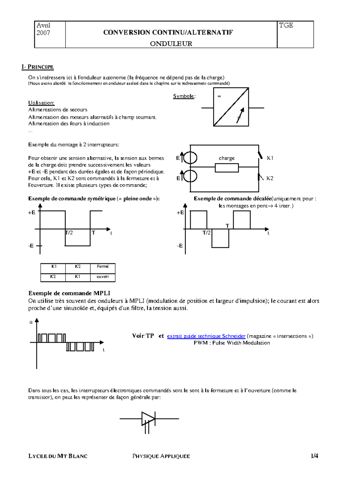 Cours onduleur - genie-electrique - CONVERSION CONTINU/ALTERNATIF I ...