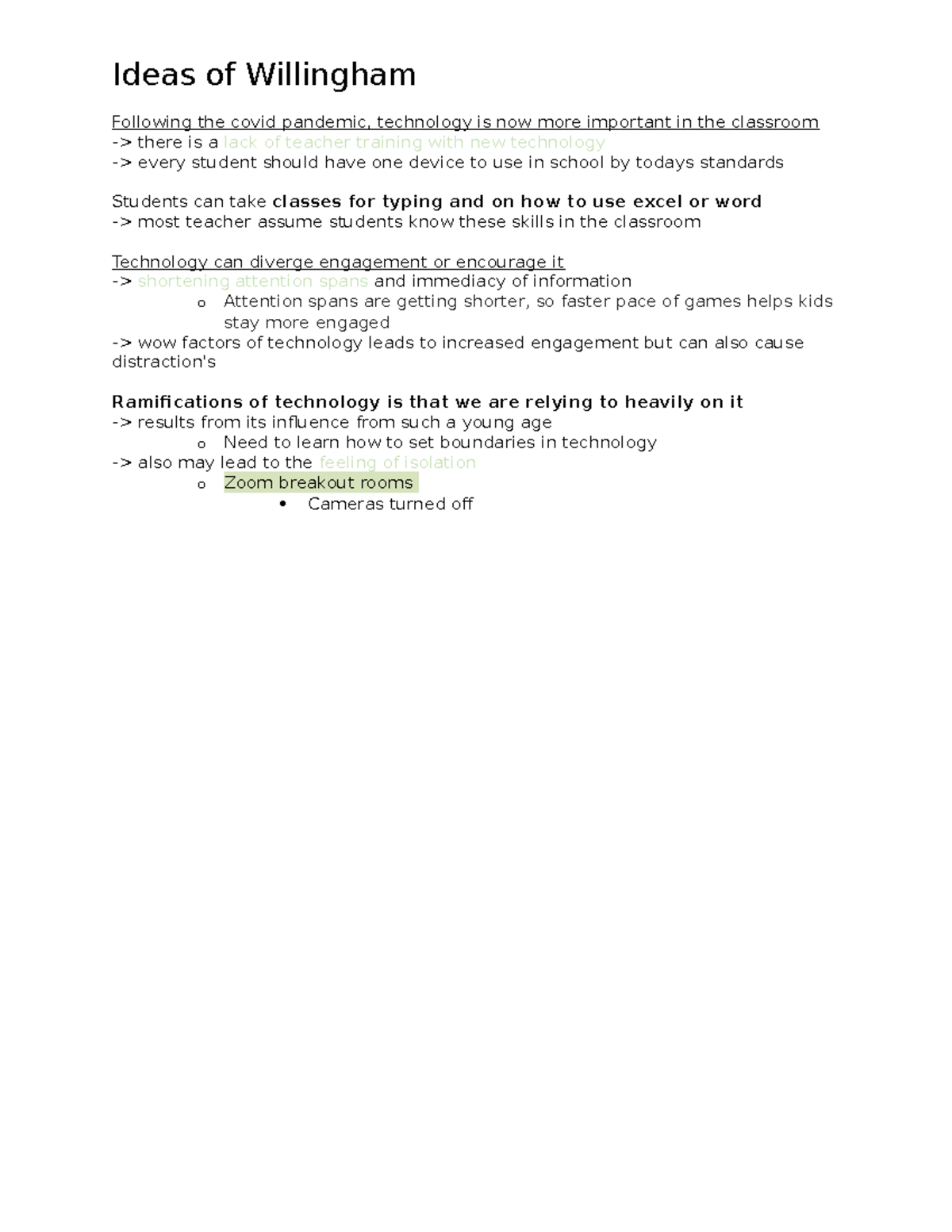 Ideas of Willingham Notes - Ideas of Willingham Following the covid ...