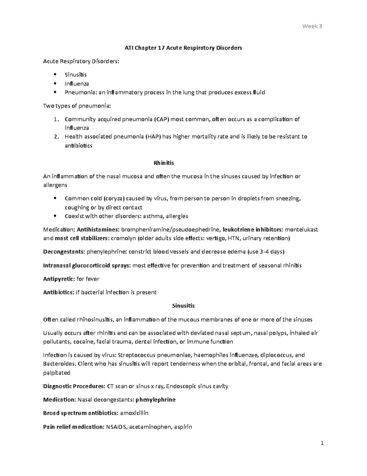 ATI Chapter 17 Acute Respiratory Disorders - Week 3 ATI Chapter 17 ...