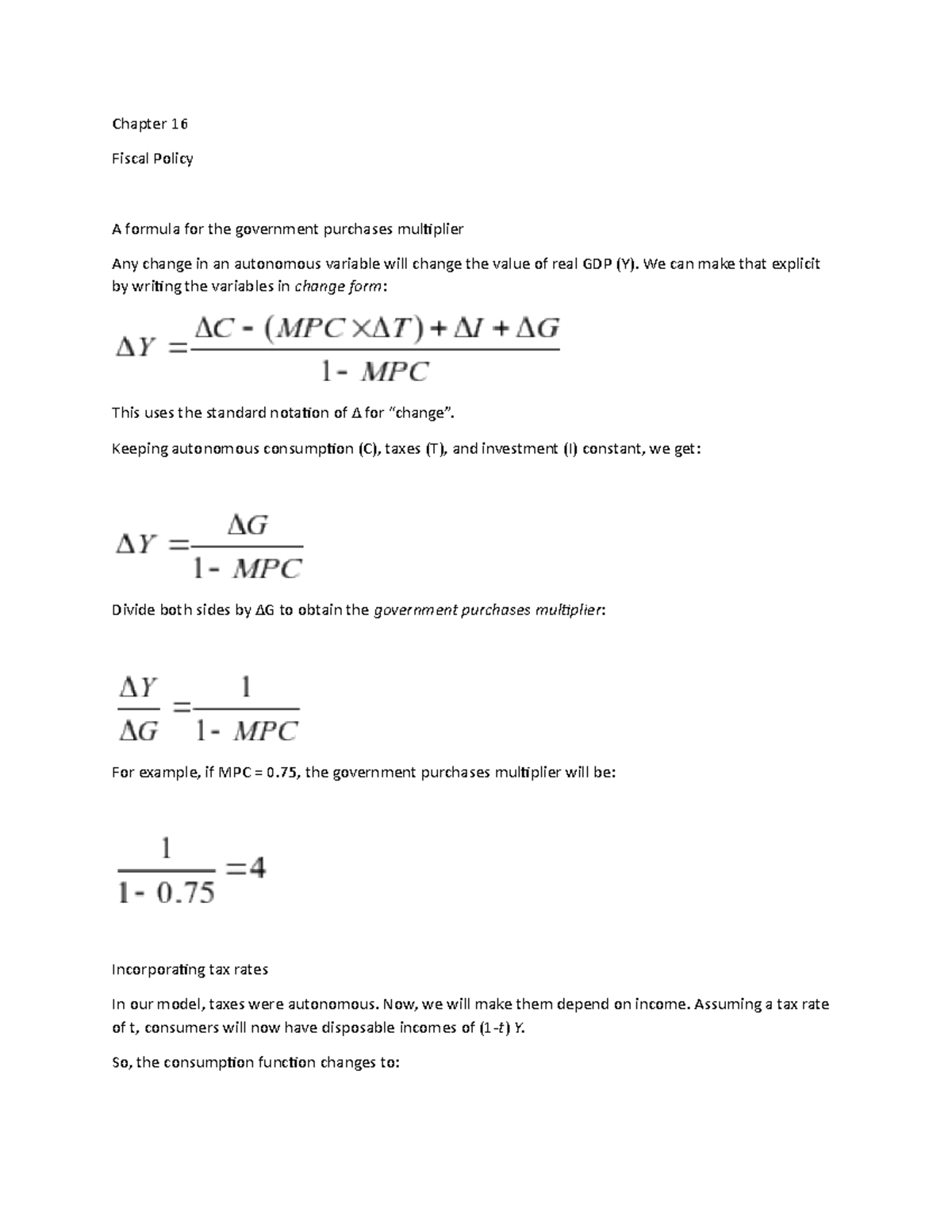 Chapter 16 Lecture Notes 10 - Chapter 16 Fiscal Policy A formula for ...