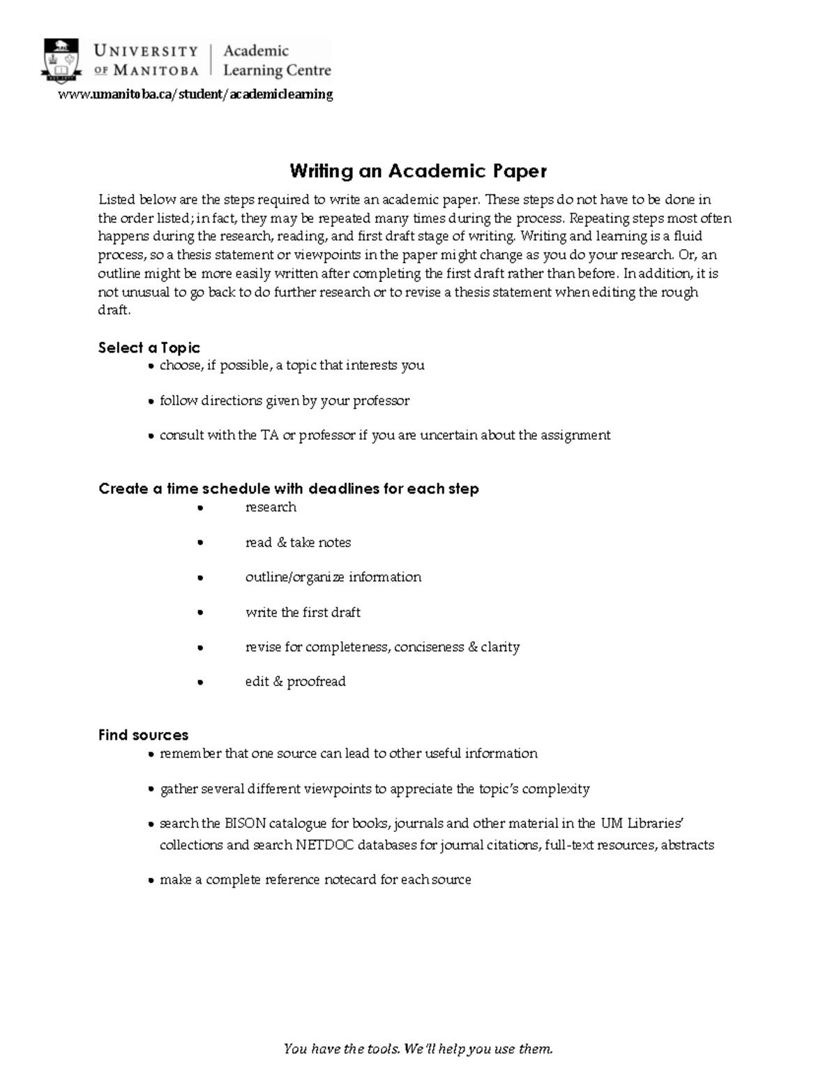 Writing An Academic Paper Umanitoba student academiclearning You Have