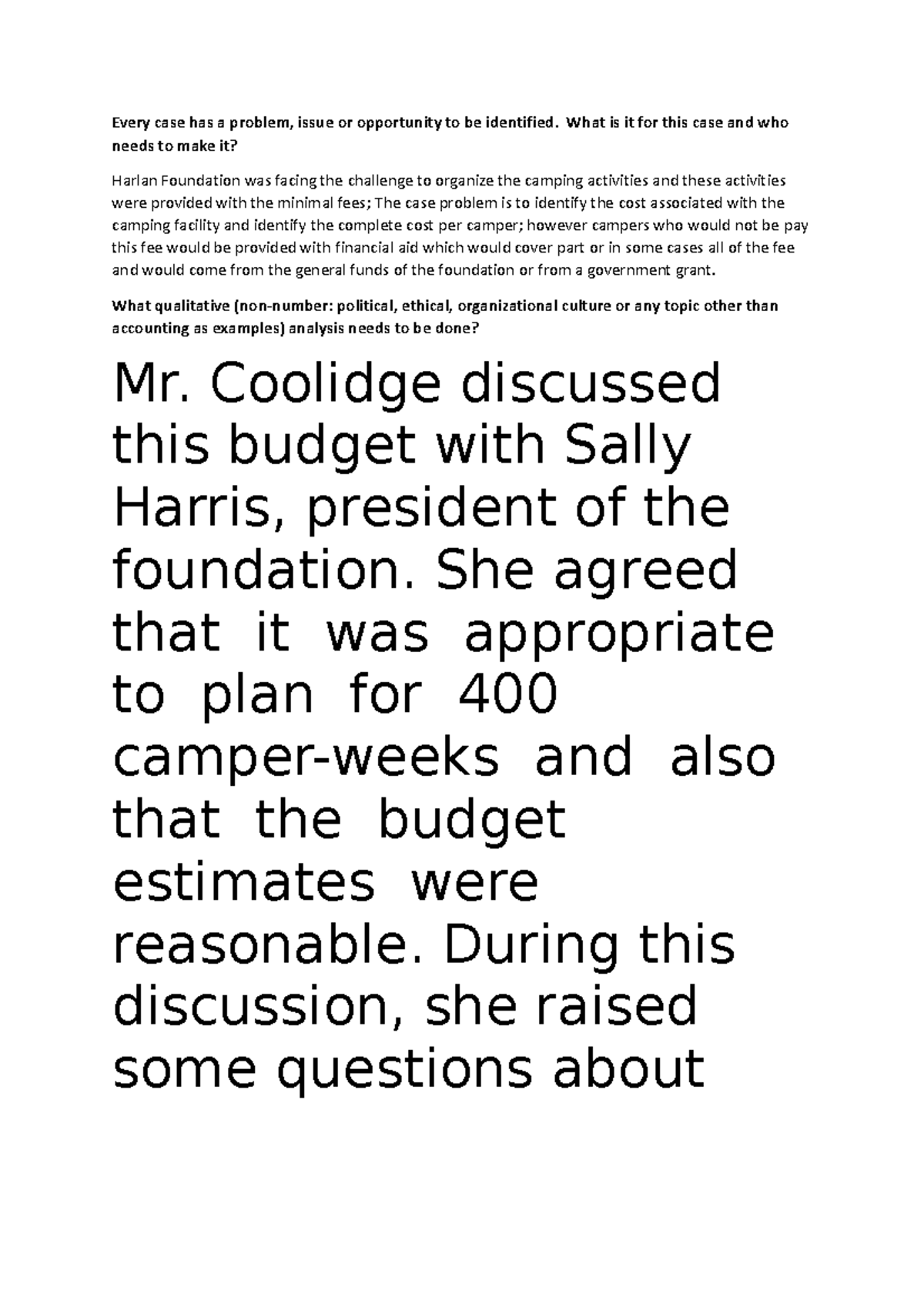 Harlan Foundation - CASE Study Solution - Every case has a problem, issue or opportunity to be ...