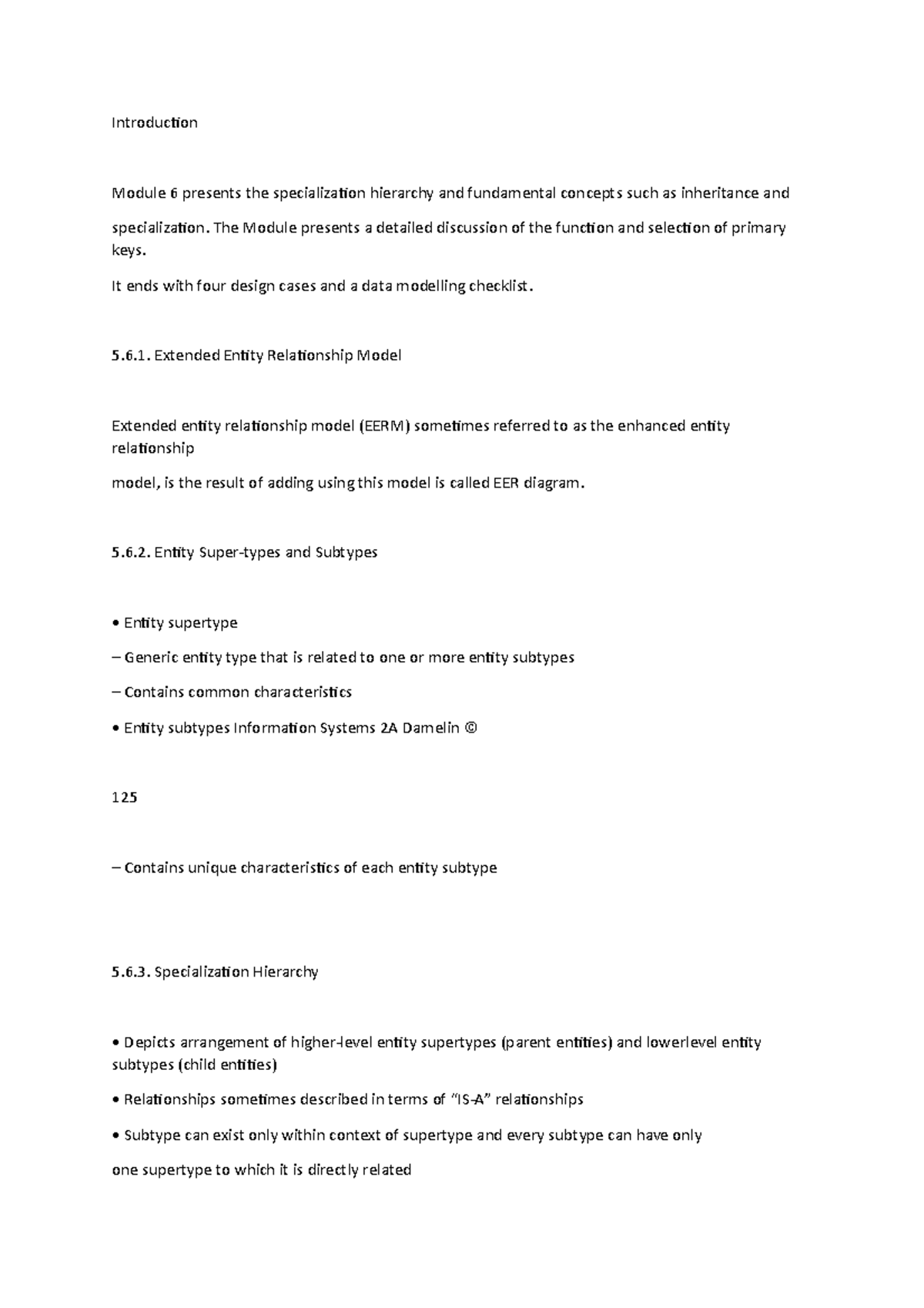 Extended Entity Relationship Model - Introduction Module 6 presents the ...