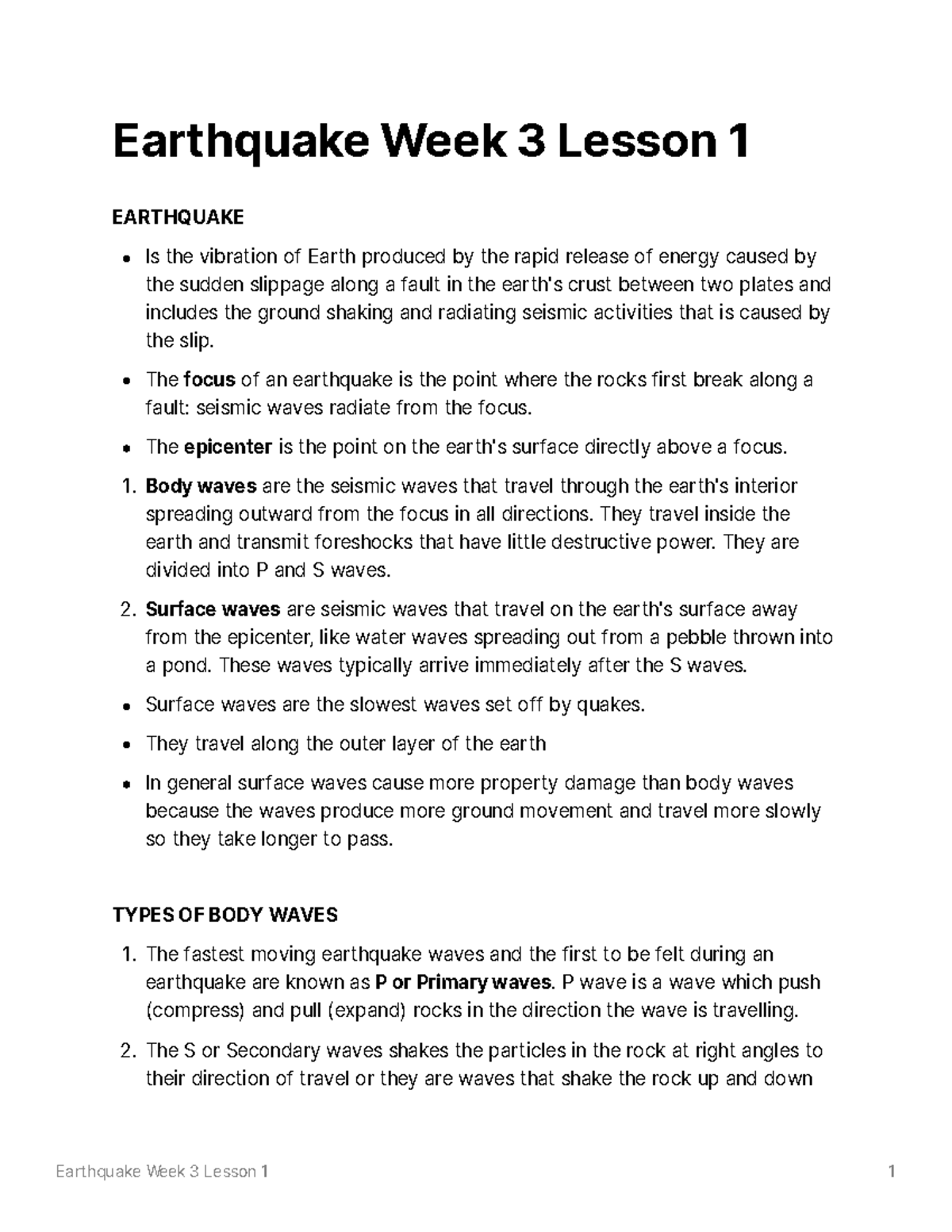 Earthquake Week 3 Lesson 1 - Earthquake Week 3 Lesson 1 1 Earthquake ...