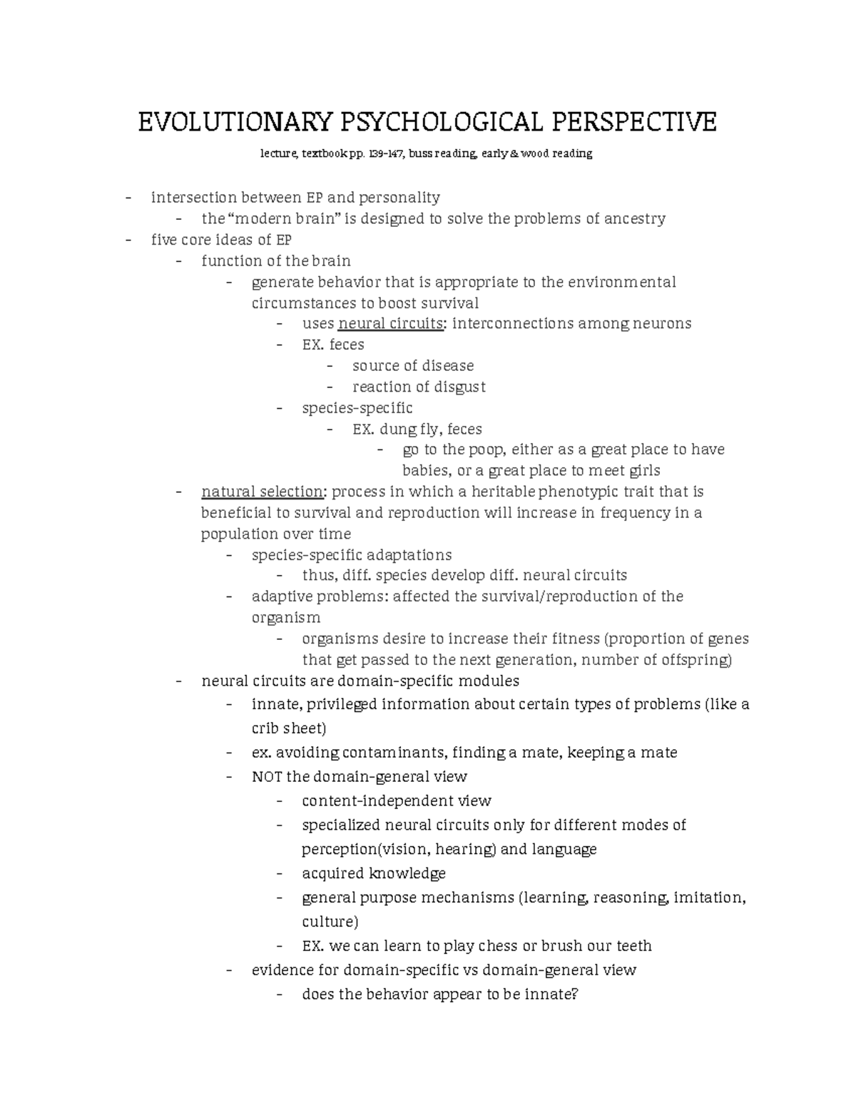 11. Evolutionary Psychological Perspective - EVOLUTIONARY PSYCHOLOGICAL PERSPECTIVE lecture ...