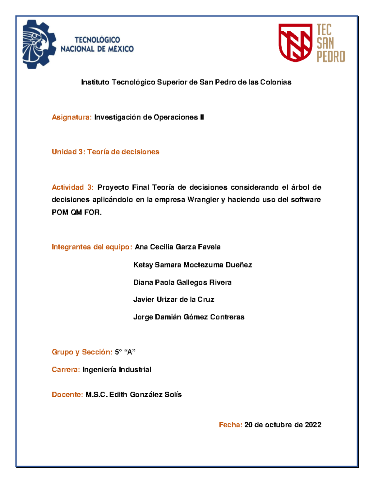 A3 - Teoría de decisiones considerando el árbol de decisiones ...