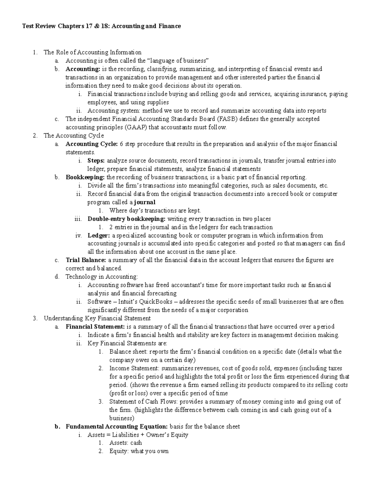 Test Review Chapters 17 & 18 - Test Review Chapters 17 & 18: Accounting ...