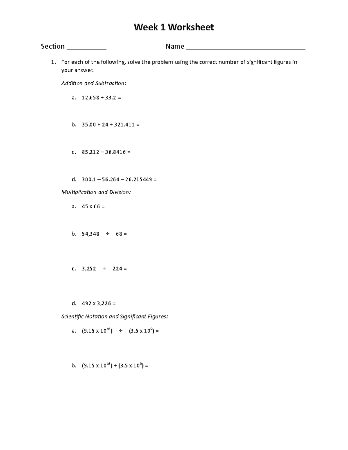 Week 1 Worksheet - Summary General Chemistry I - Week 1 Worksheet ...