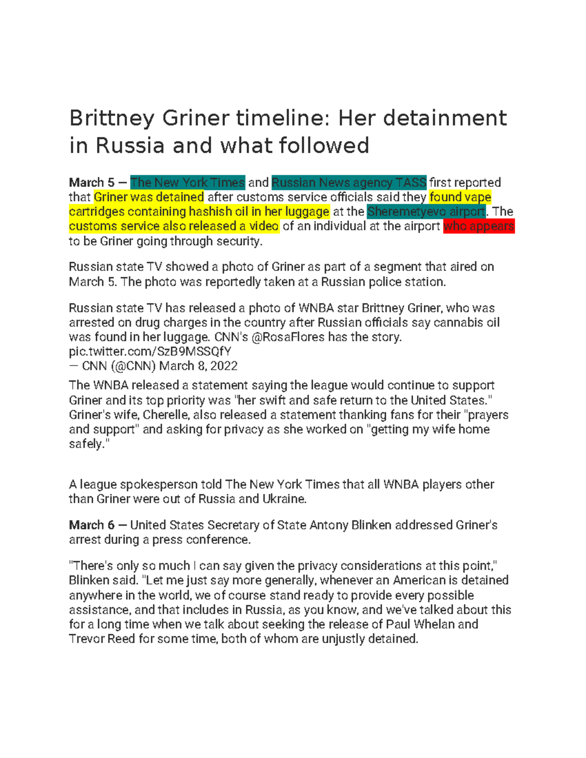 Britney Griner Timeline - The customs service also released a video of ...