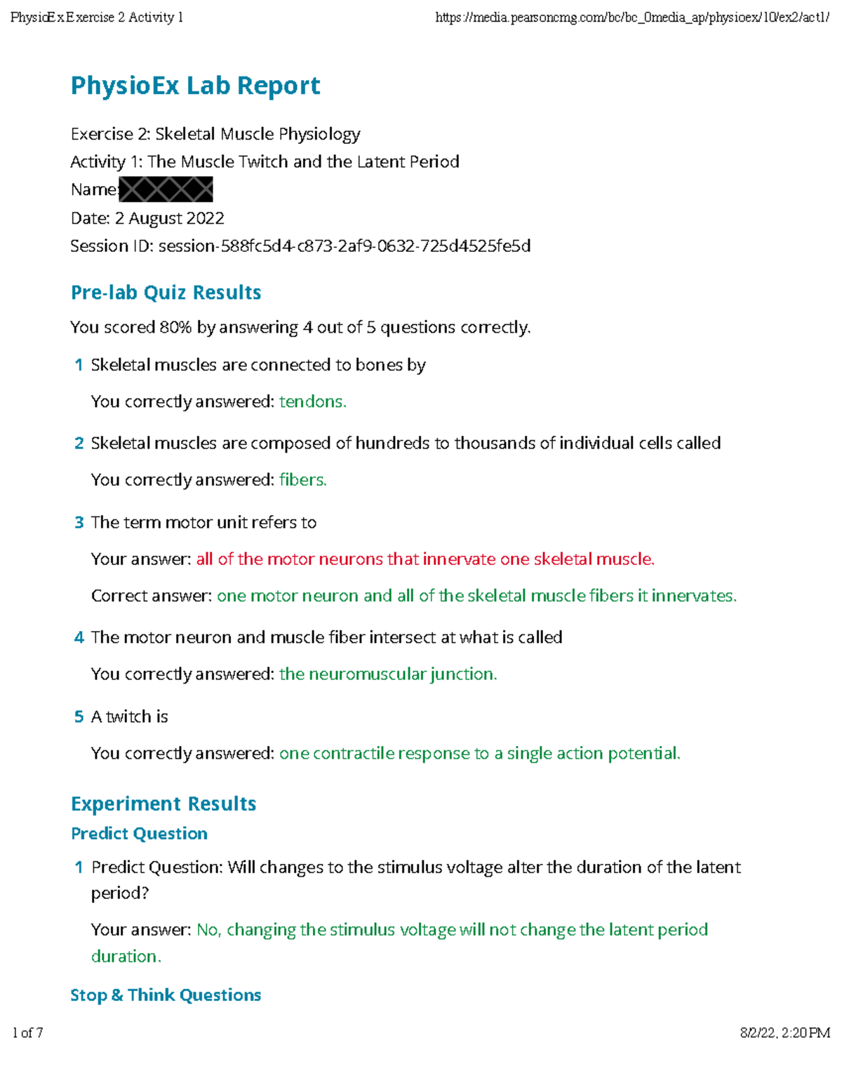 Physio Ex Exercise 2 Activity 1 - PhysioEx Lab Report Exercise 2 ...