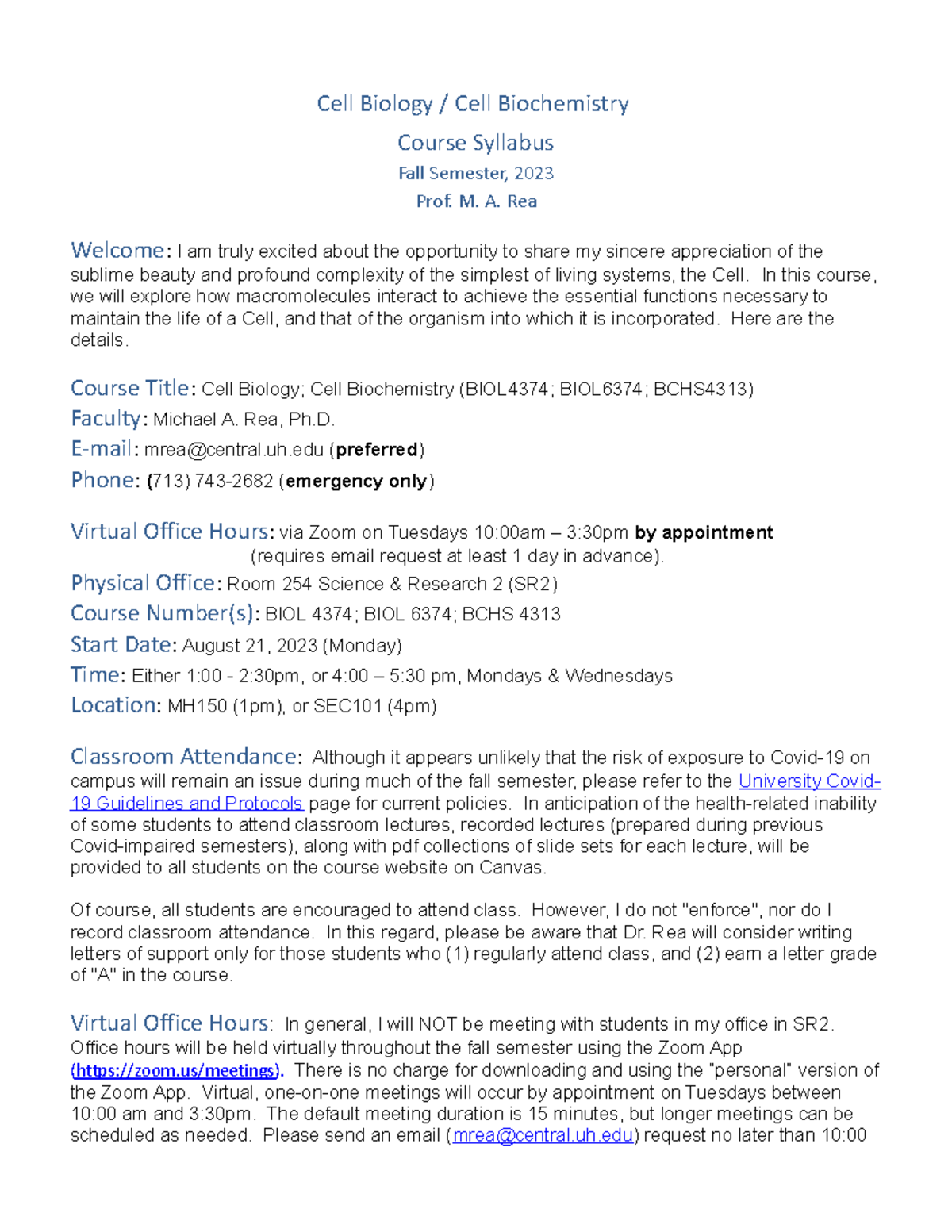 CB Syllabus - Cell Biology / Cell Biochemistry Course Syllabus Fall ...