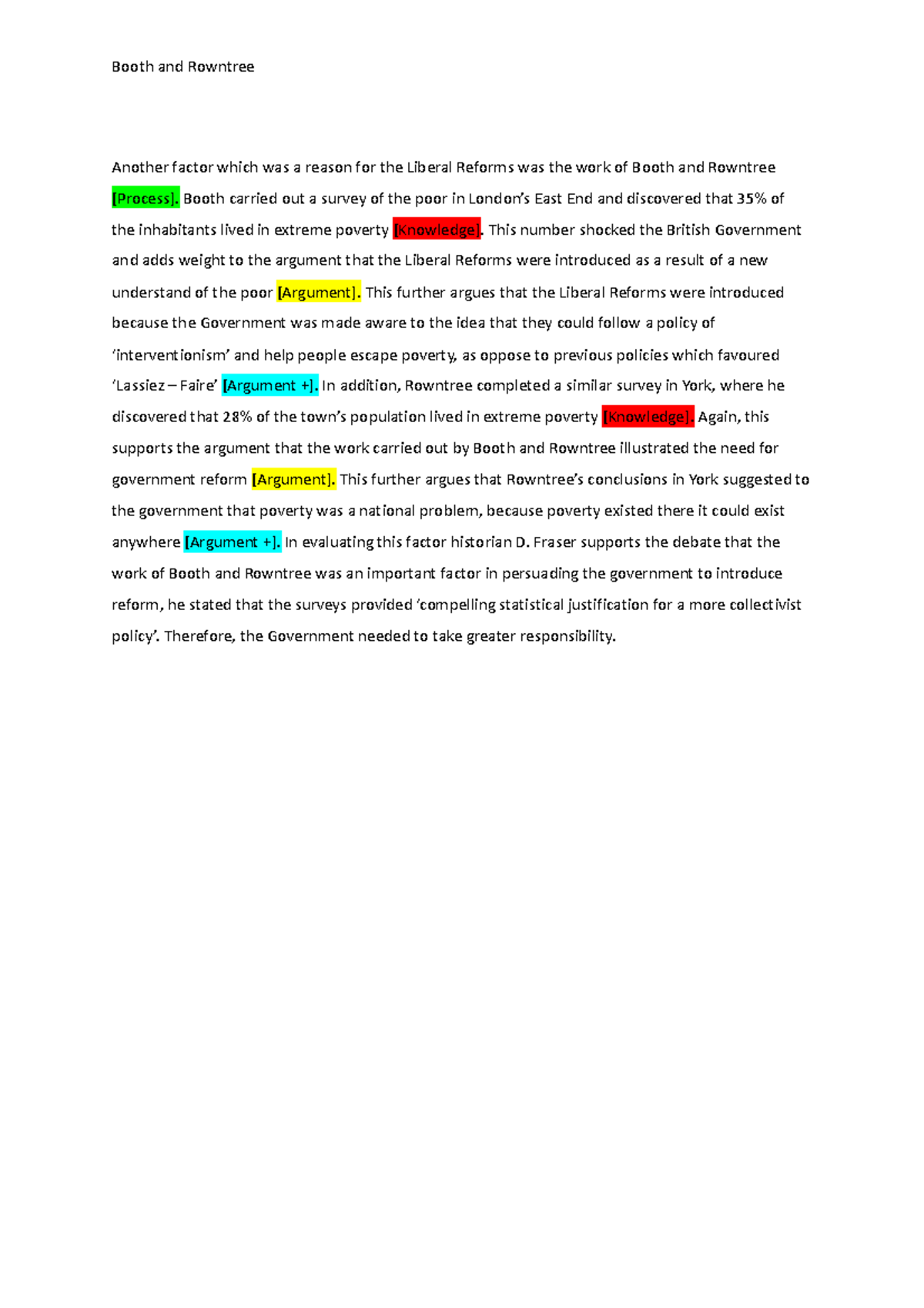 Booth and Rowntree - Model answer - Booth and Rowntree Another factor ...