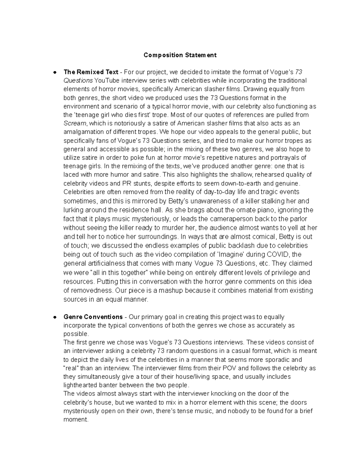 Composition Statement - Drawing equally from both genres, the short ...