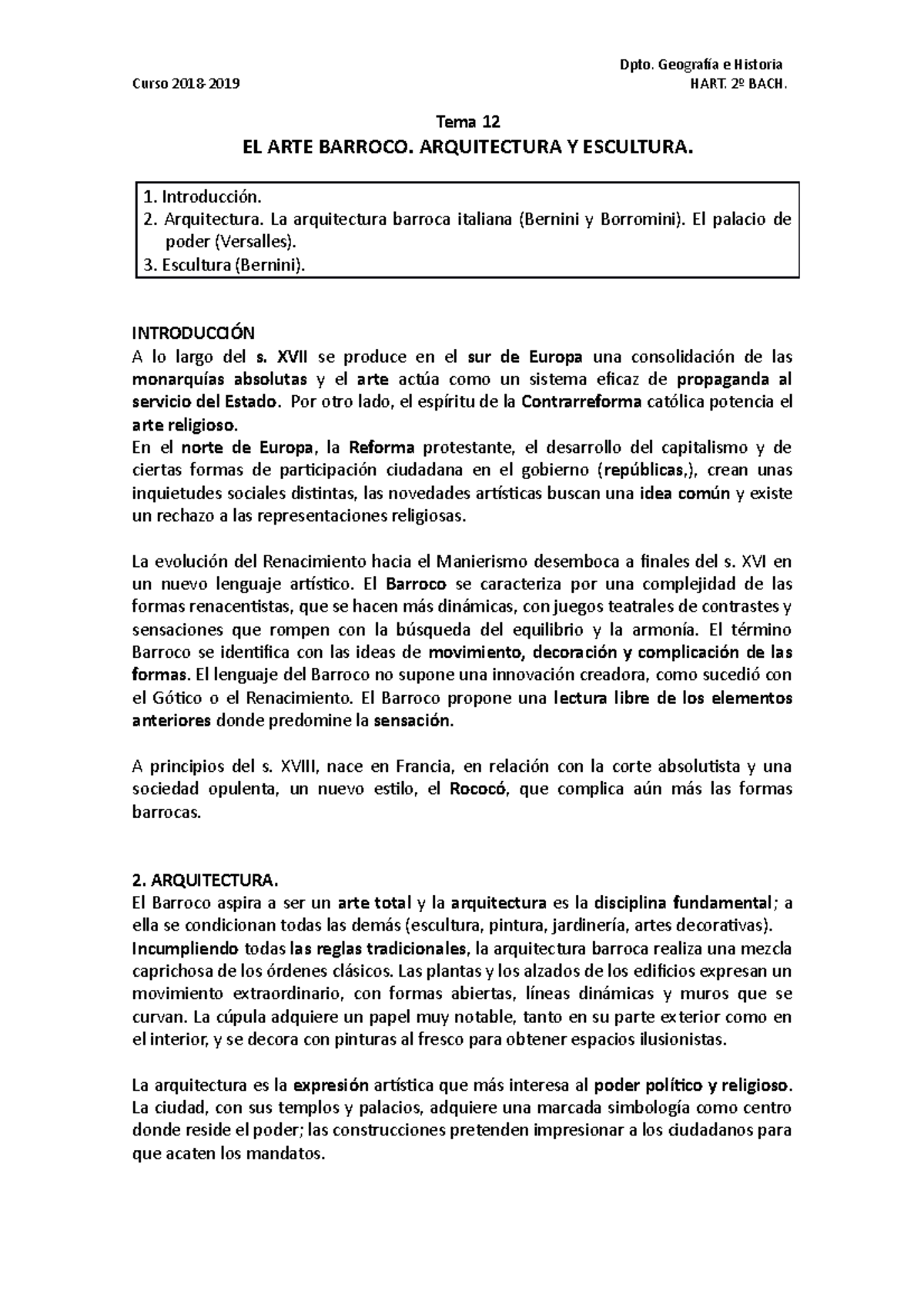 Tema 12. El arte barroco. Arquitectura y escultura - Dpto. Geografía e ...