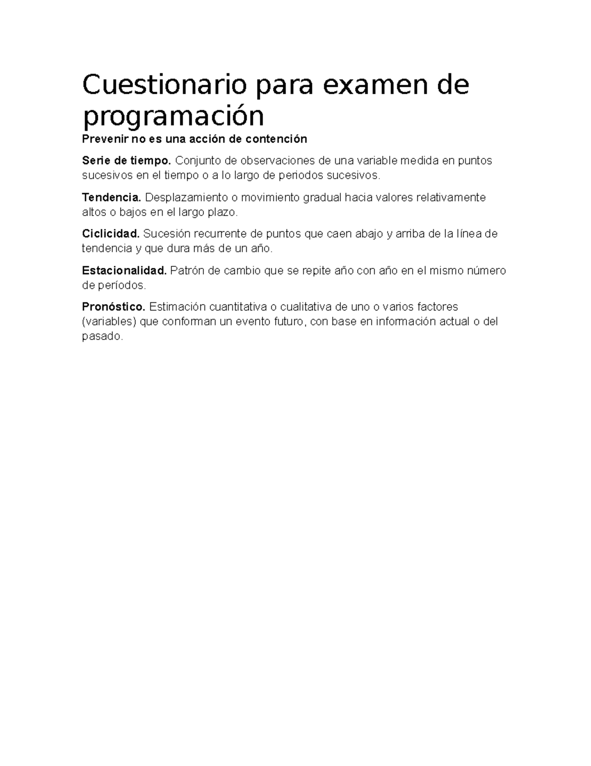 Cuestionario para examen de programación - Cuestionario para examen de programación Prevenir no ...