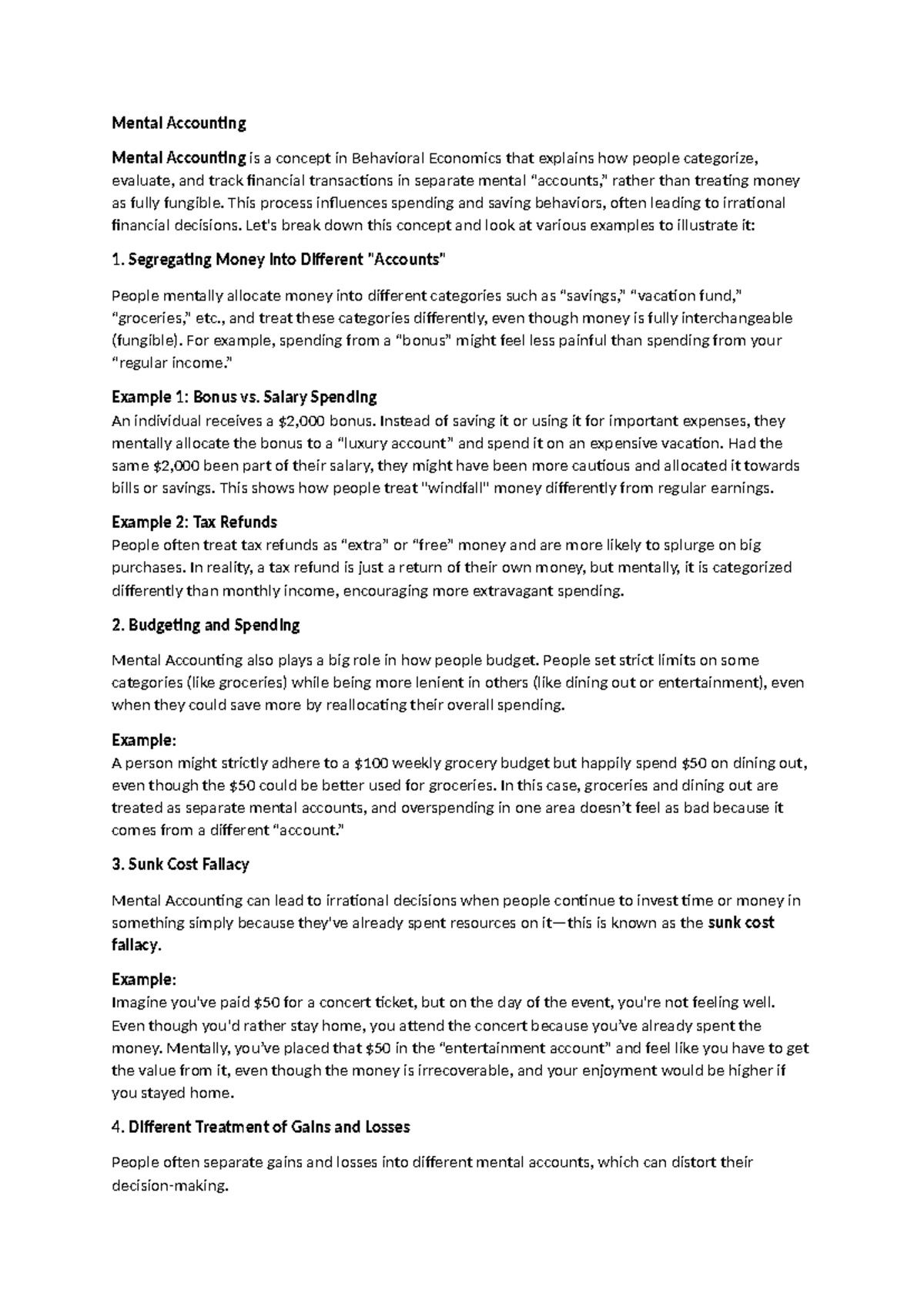 Mental Accounting - Mental Accounting Mental Accounting is a concept in ...