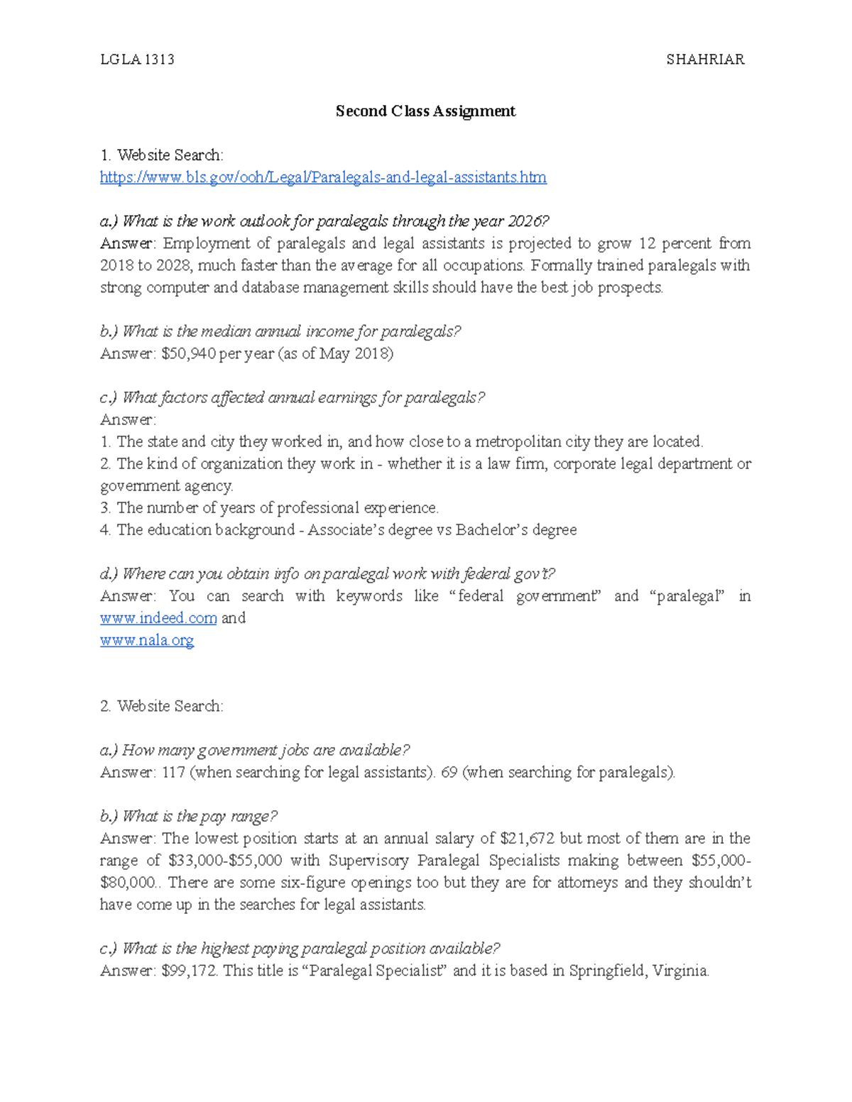 Second Class Assignment - LGLA 1313 SHAHRIAR Second Class Assignment 1. Website Search: - Studocu