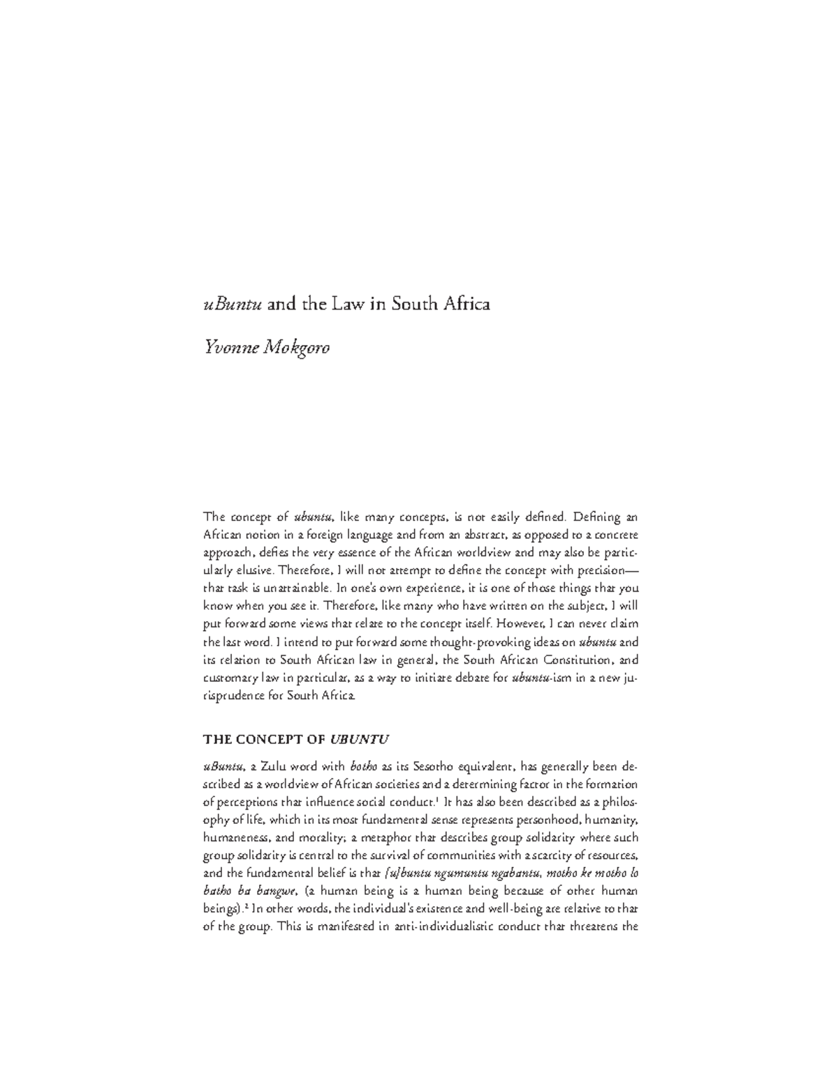 Ubuntu and the Law African Ideals Mokgoro 317-323 - The concept of ...