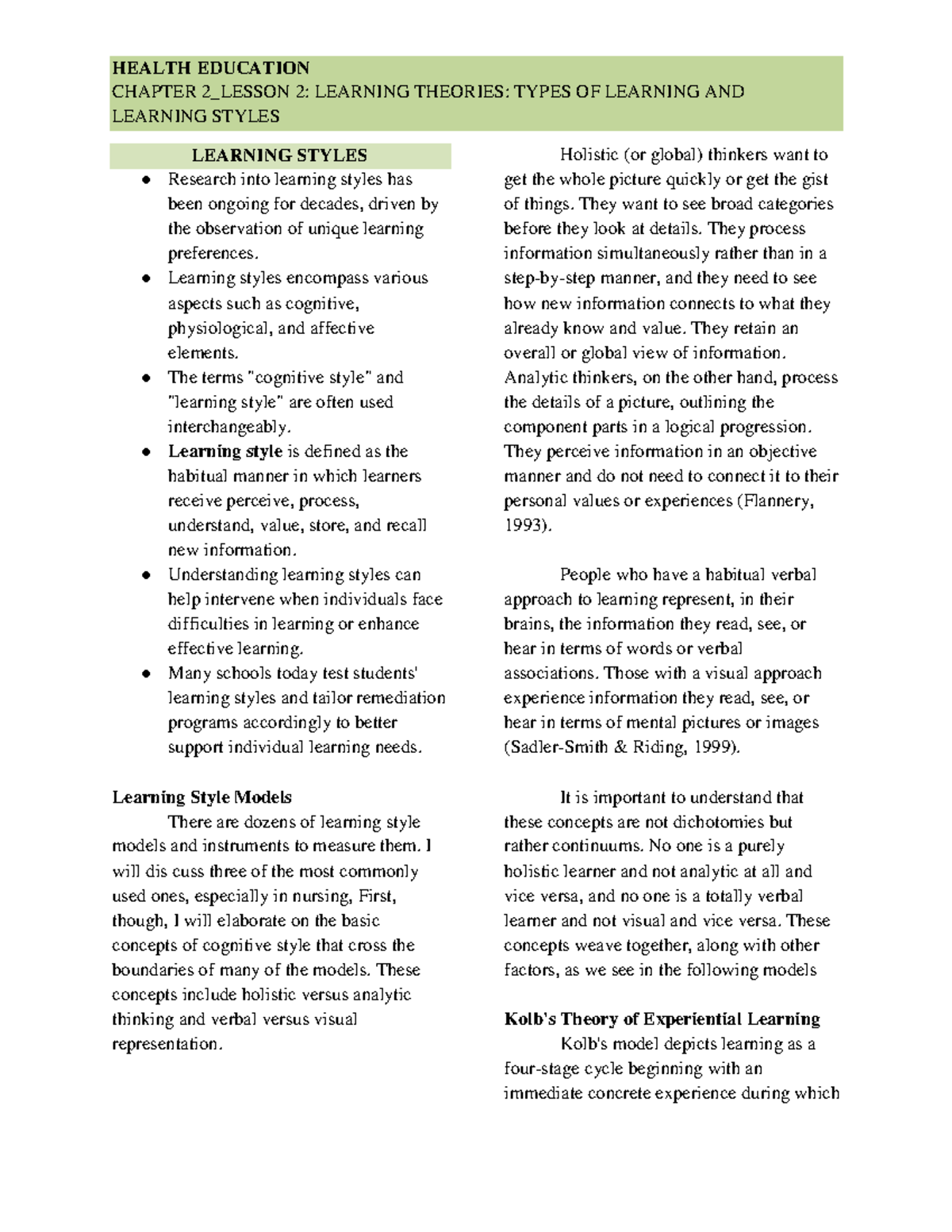 Chapter 2 Lesson 2 - Learning Theories - Types OF Learning AND ...