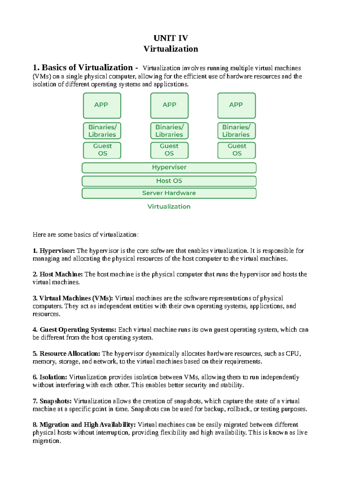 Chapter 4 Cloud Computing Tech (another copy) - UNIT IV Virtualization 1. Basics of ...