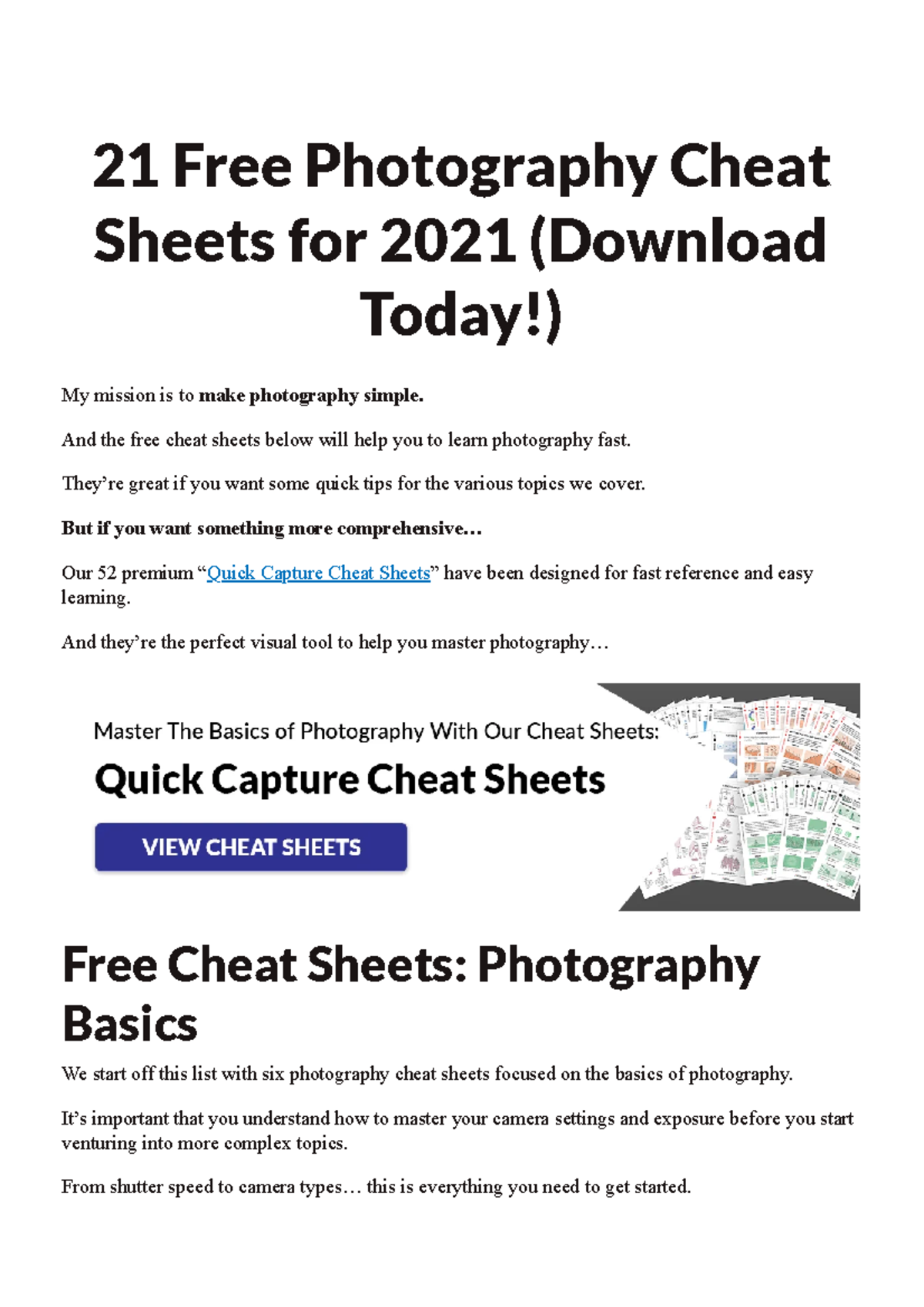 Photography - And the free cheat sheets below will help you to learn ...